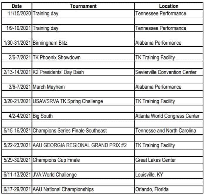 2020-21 APVB Elite Tournament Schedule - Atlanta PVB